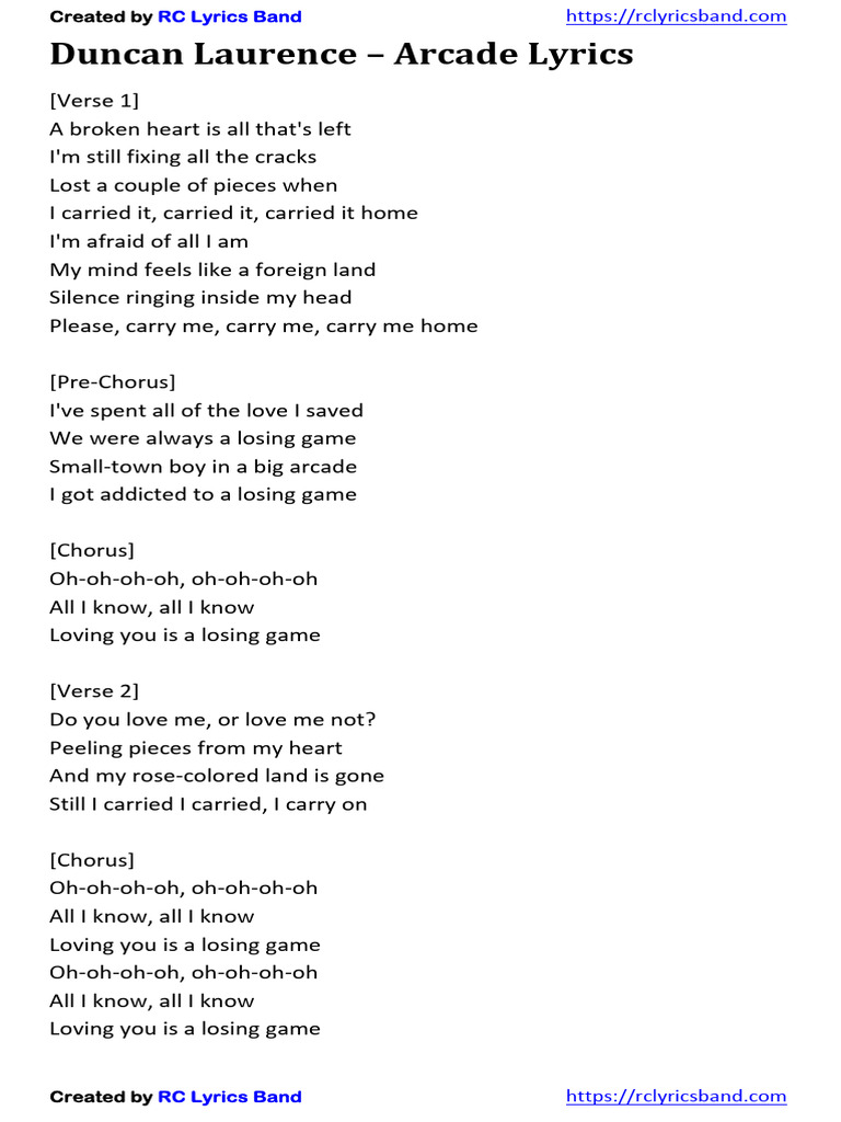 Duncan Laurence - Arcade Lyrics | PDF | Poetry