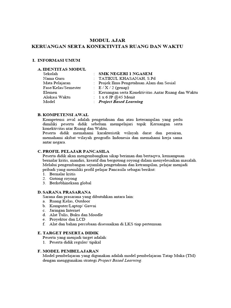 Modul Ajar IPAS Tatikul Keruangan Dan Konektivitas Antar Ruang Dan Waktu | PDF