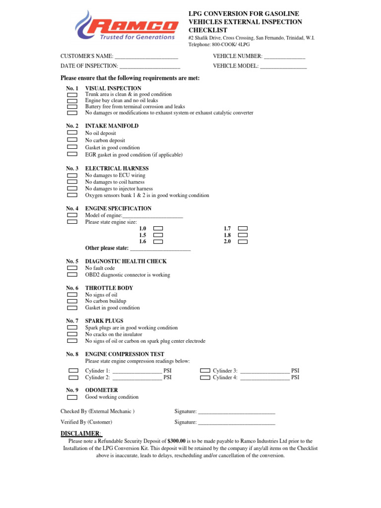 Checklist - LPG Conversion1 | PDF | Electrical Connector | Engines