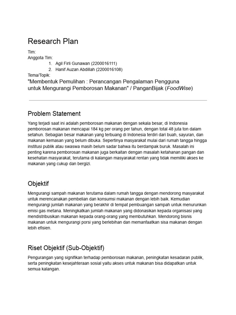 Research Plan | PDF | Bisnis