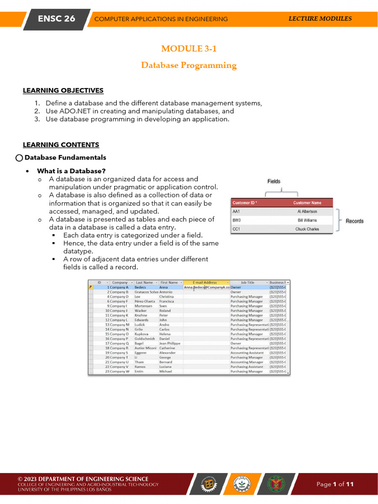 ENSC 26 Lesson 3-1 - AY2324 - 2s | PDF | Databases | Sql