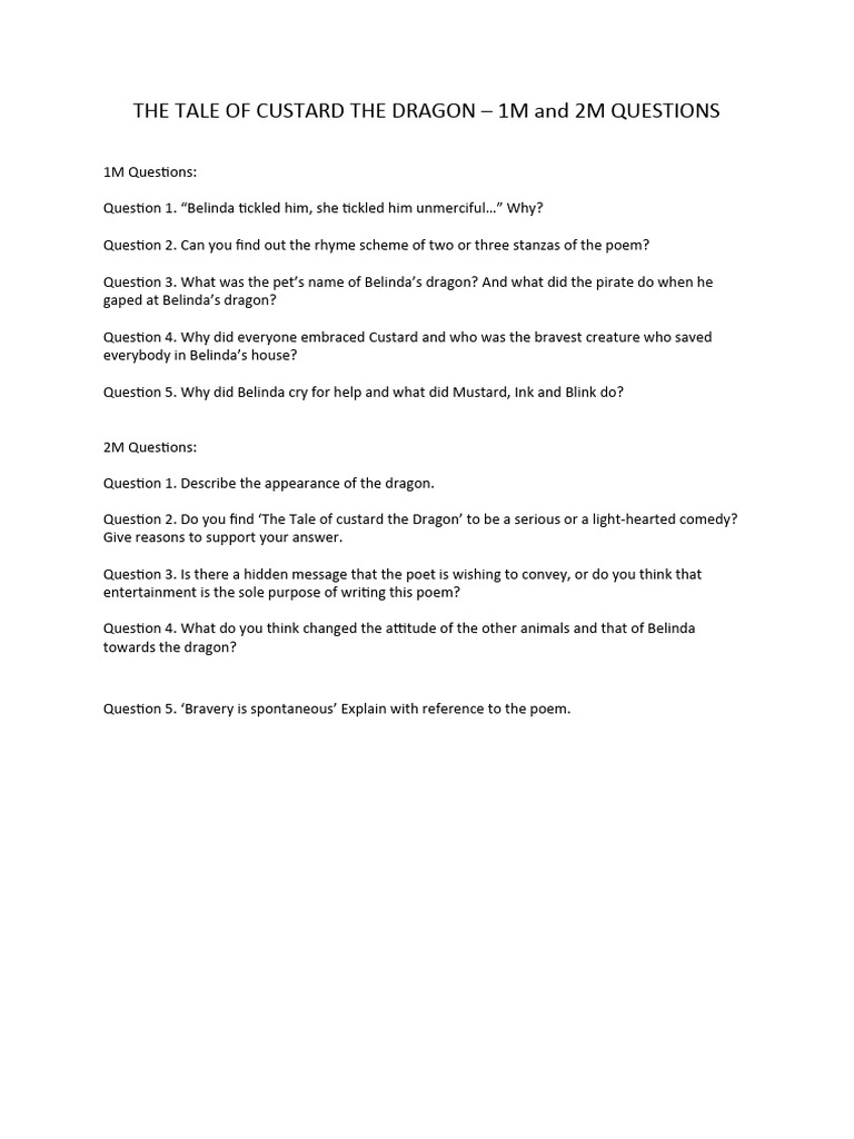 Custard the Dragon: Questions & Answers | PDF | Courage