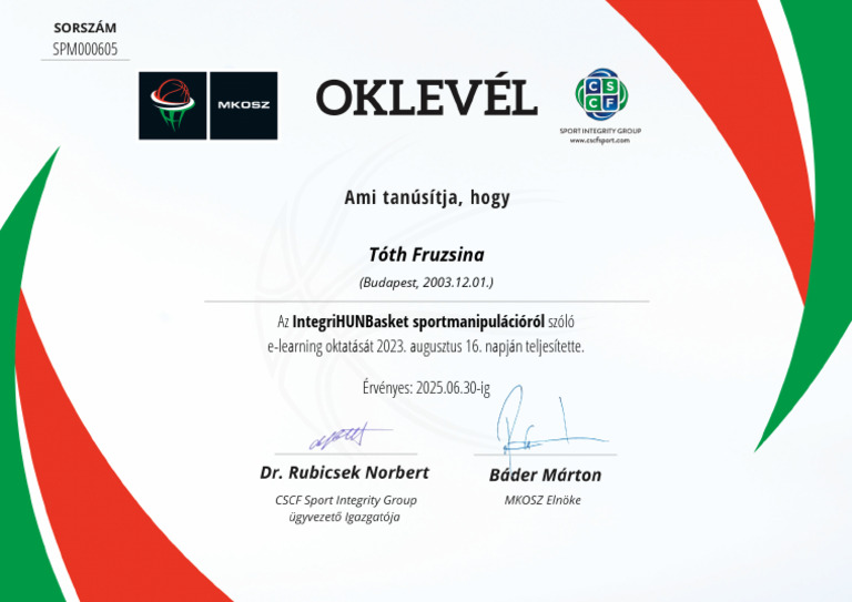 Certification SPM000605 Hu | PDF