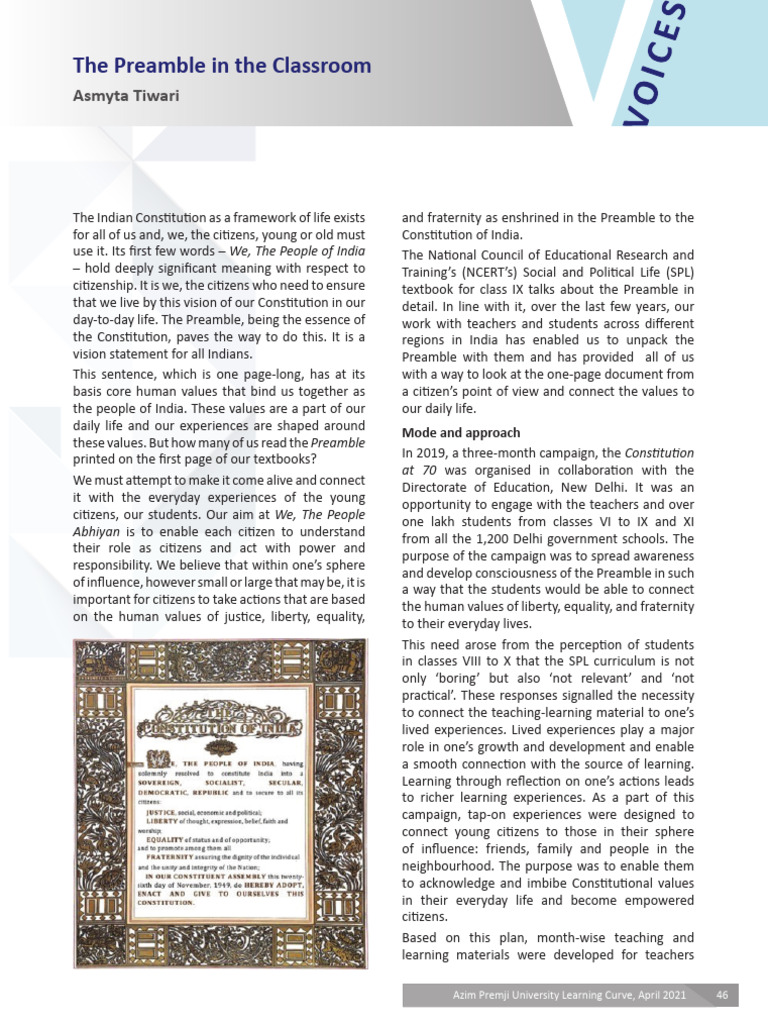 13 - The Preamble in The Classroom | PDF | Experience | Citizenship