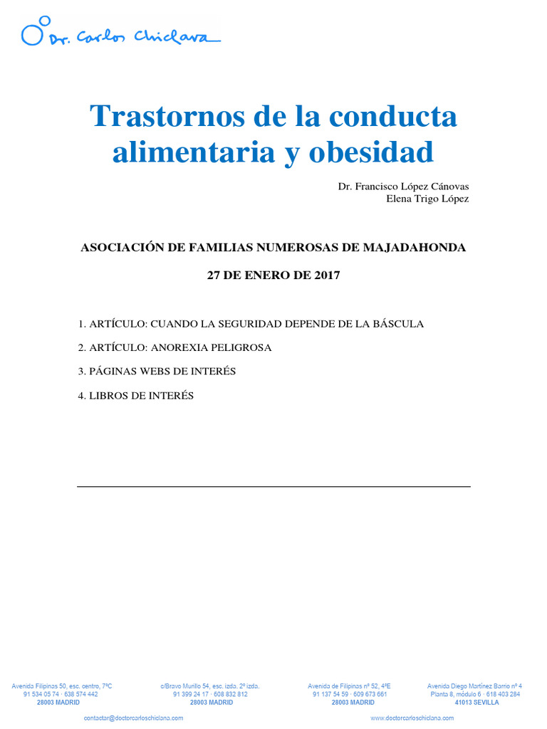 699-RESUMEN 1 Charla Trastornos de La Conducta Alimentaria - Prevencion en Familia | PDF ...