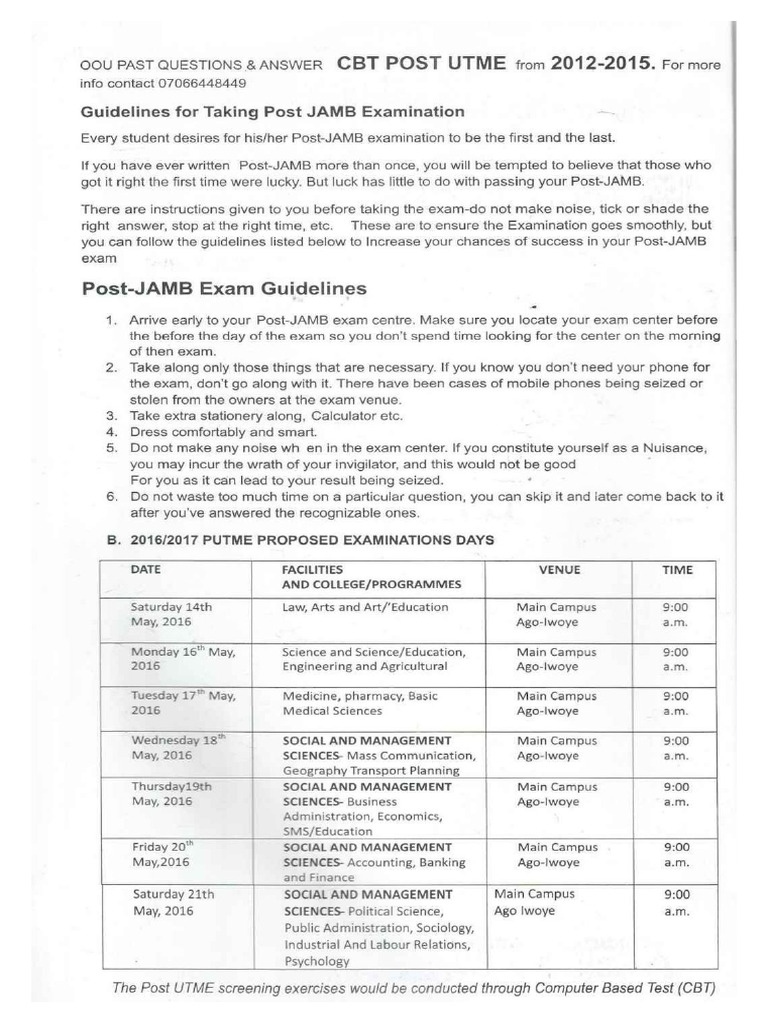 OOU Post Utme Past Questions | PDF