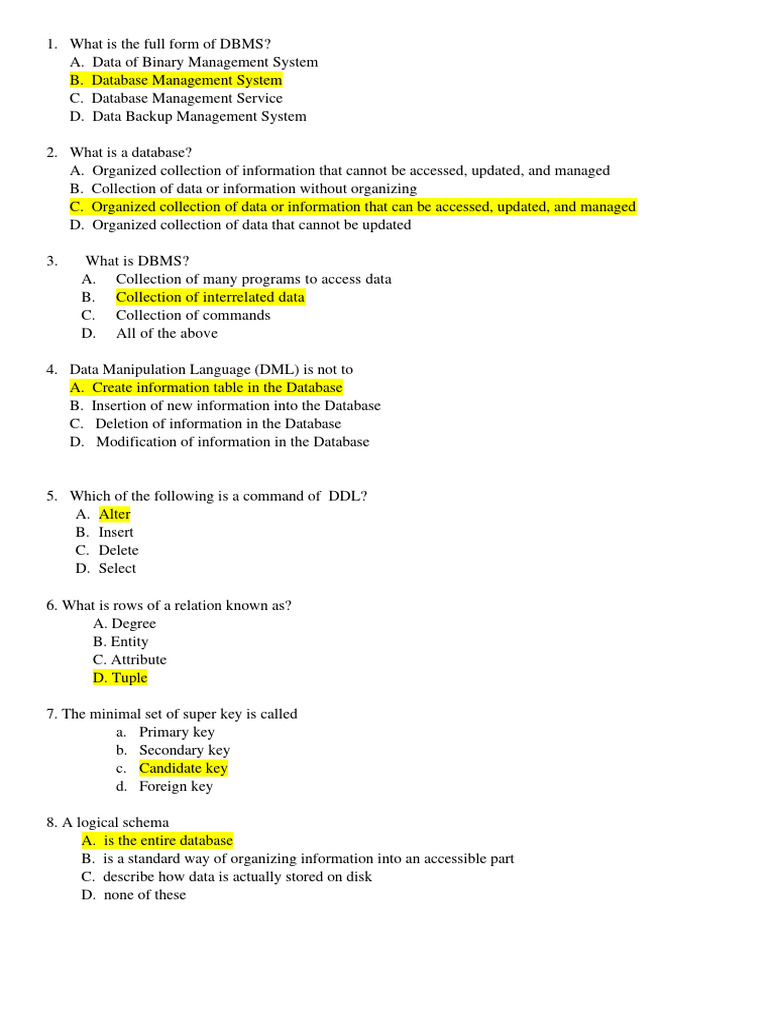 2124 MCQ Updated1 - 240228 - 152608 | PDF | Databases | Relational Database