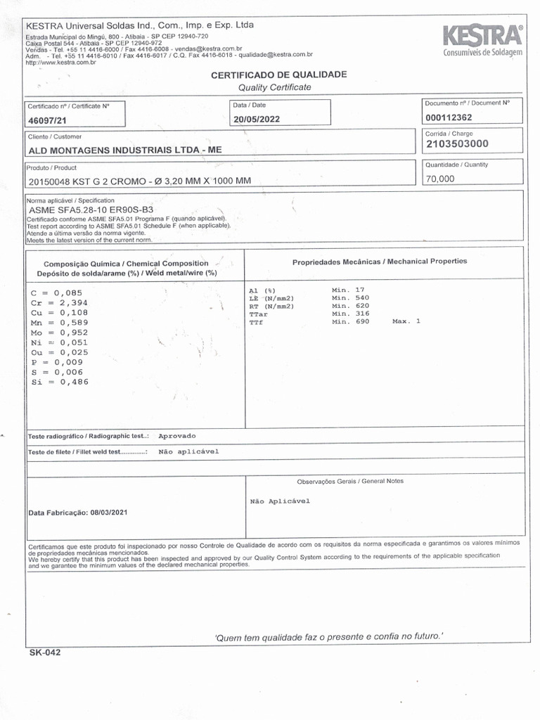 Certificado Vareta - 0001 | PDF