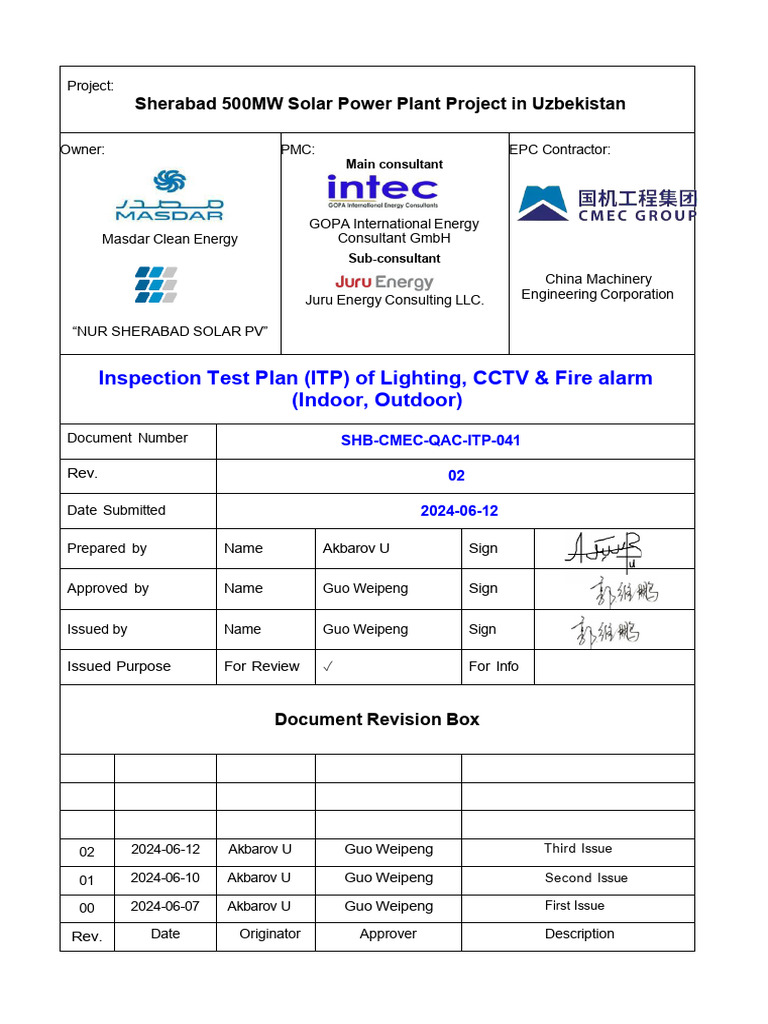 SHB CMEC QAC ITP 041 01 Inspection Test Plan ITP of Lighting, CCTV ...