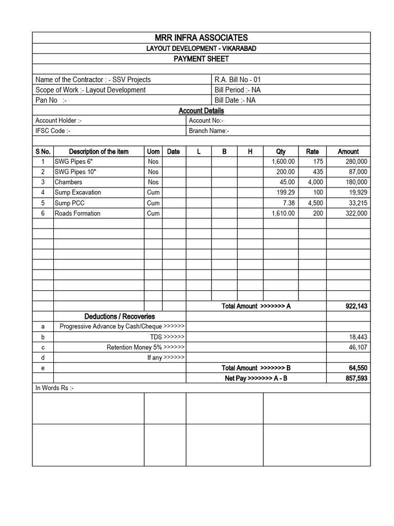 SSV - Vikarabad - Rough Bill | PDF