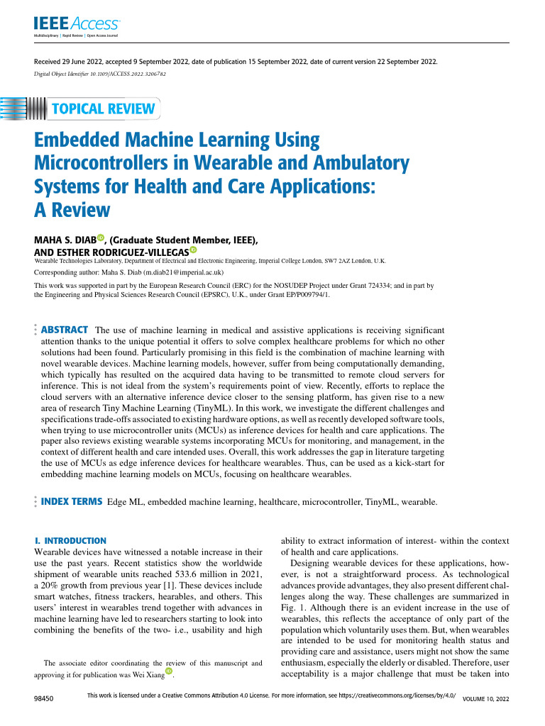 Embedded Machine Learning Using Microcontrollers in Wearable and ...