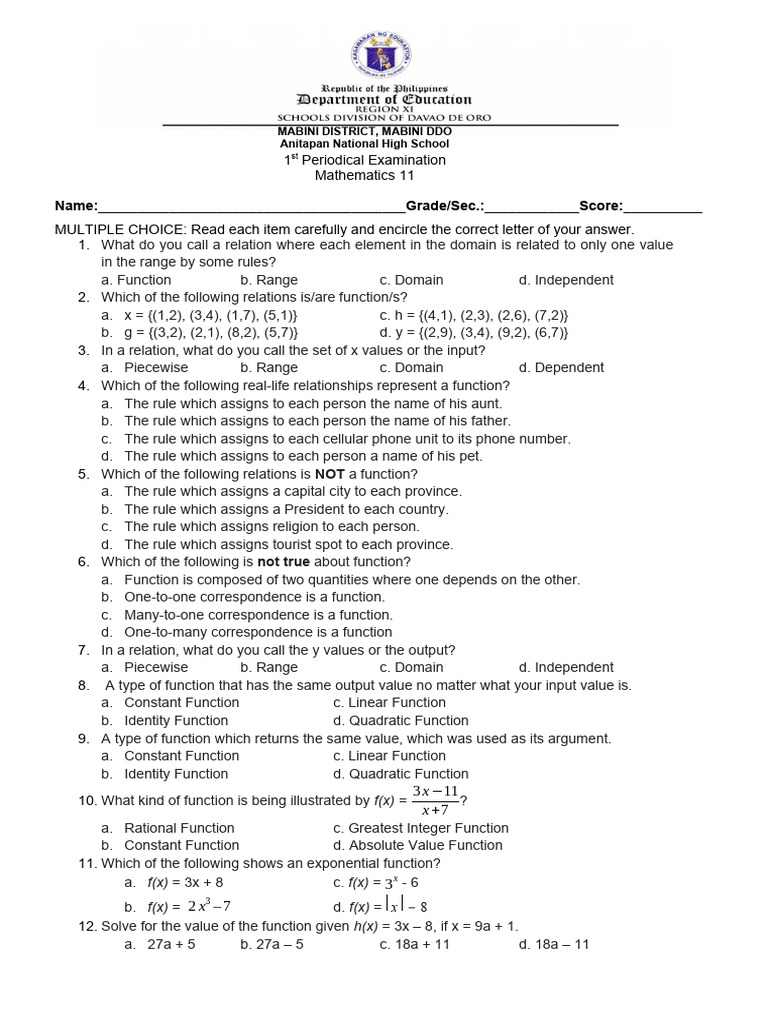 1st Periodical Exam | PDF | Function (Mathematics) | Time Complexity