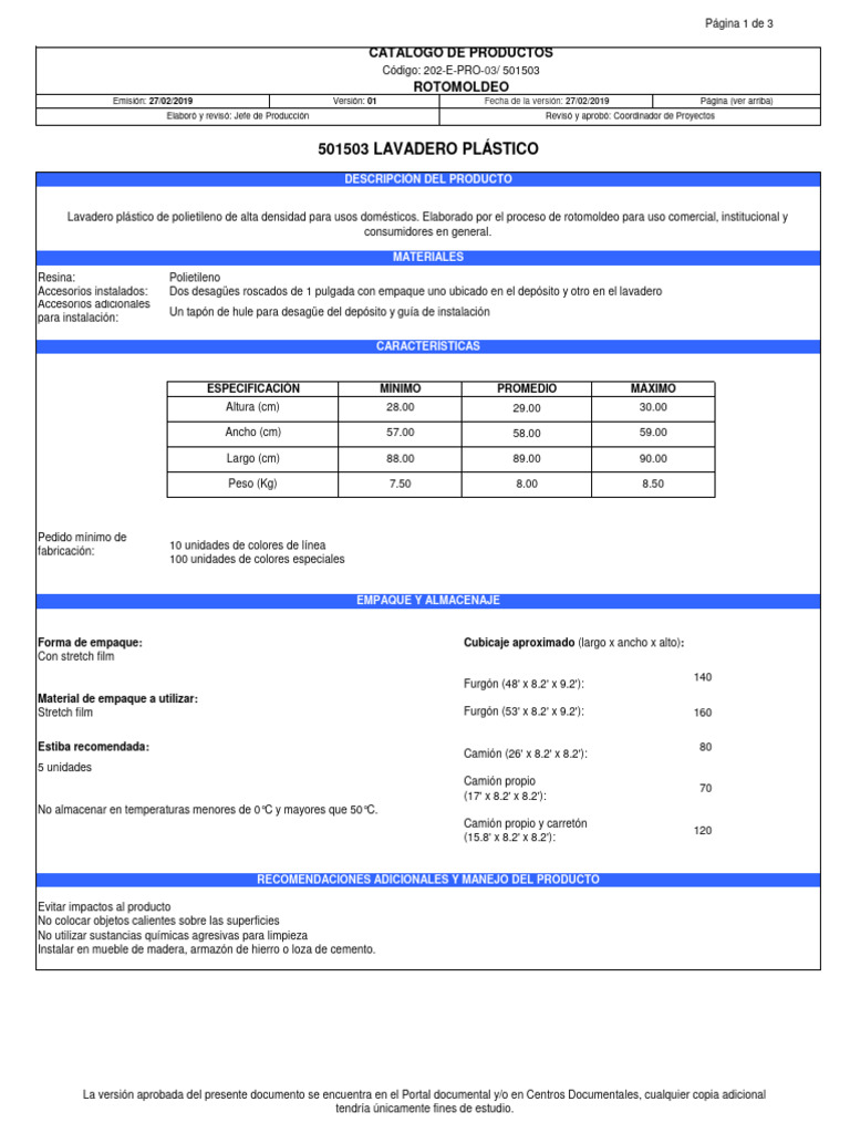 Ficha Tecnica Pila Talishte Lavadero | PDF