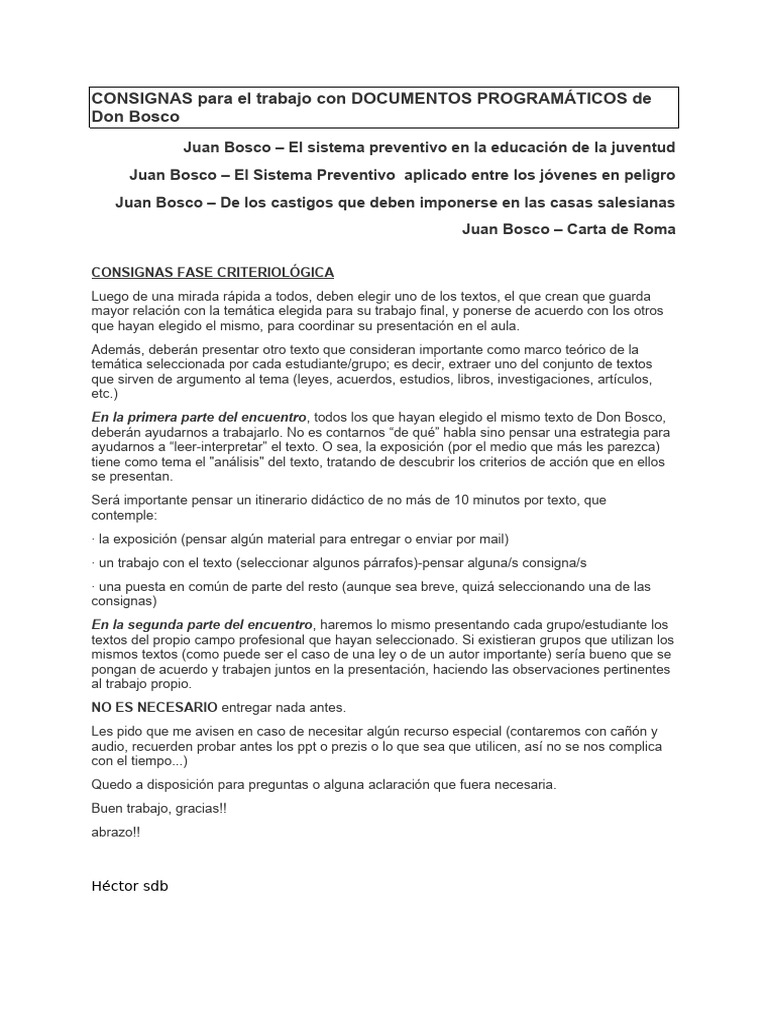 CONSIGNAS para El Trabajo Con DOCUMENTOS PROGRAMÁTICOS DB | PDF