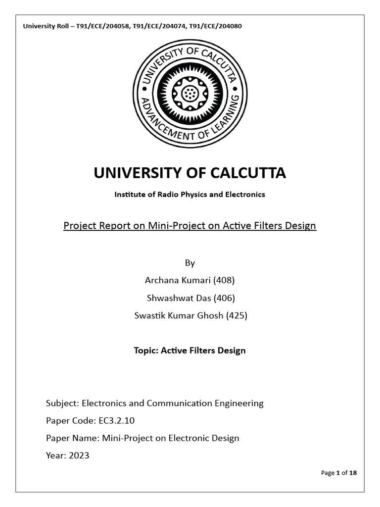 Cu Mini Project Report Pdf Printed Circuit Board Filter Signal Processing 