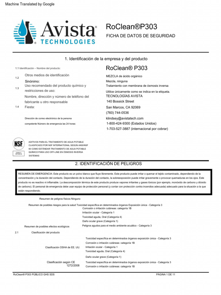 Roclean P303 Español | PDF | Química
