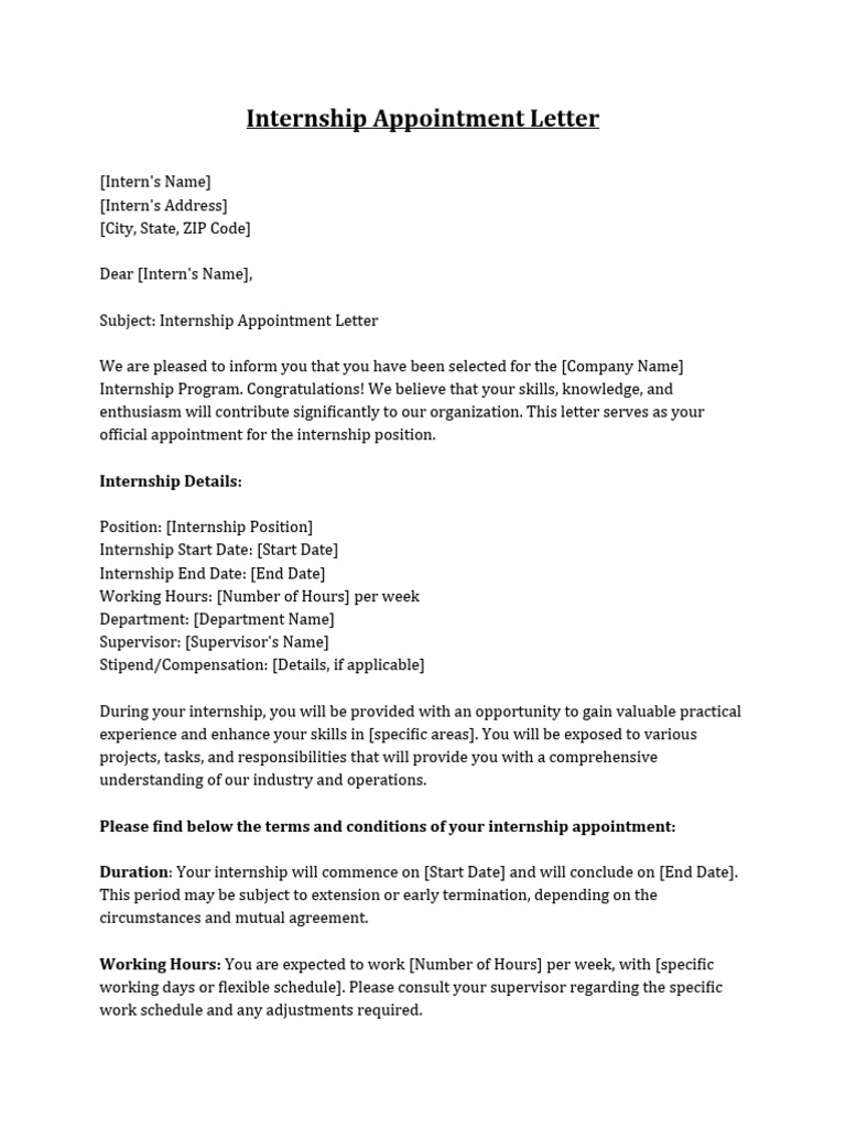 Internship Appointment Letter | PDF | Internship | Job Hunting