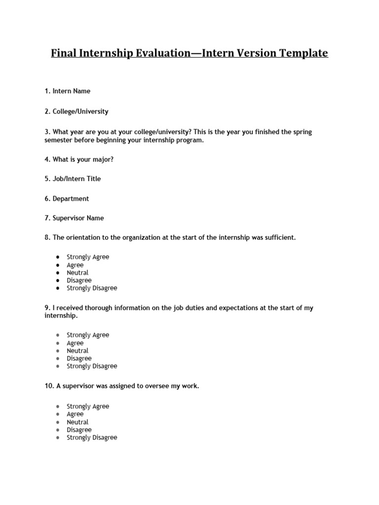 Final Internship Evaluation Intern Version Template | PDF | Internship | Job Hunting