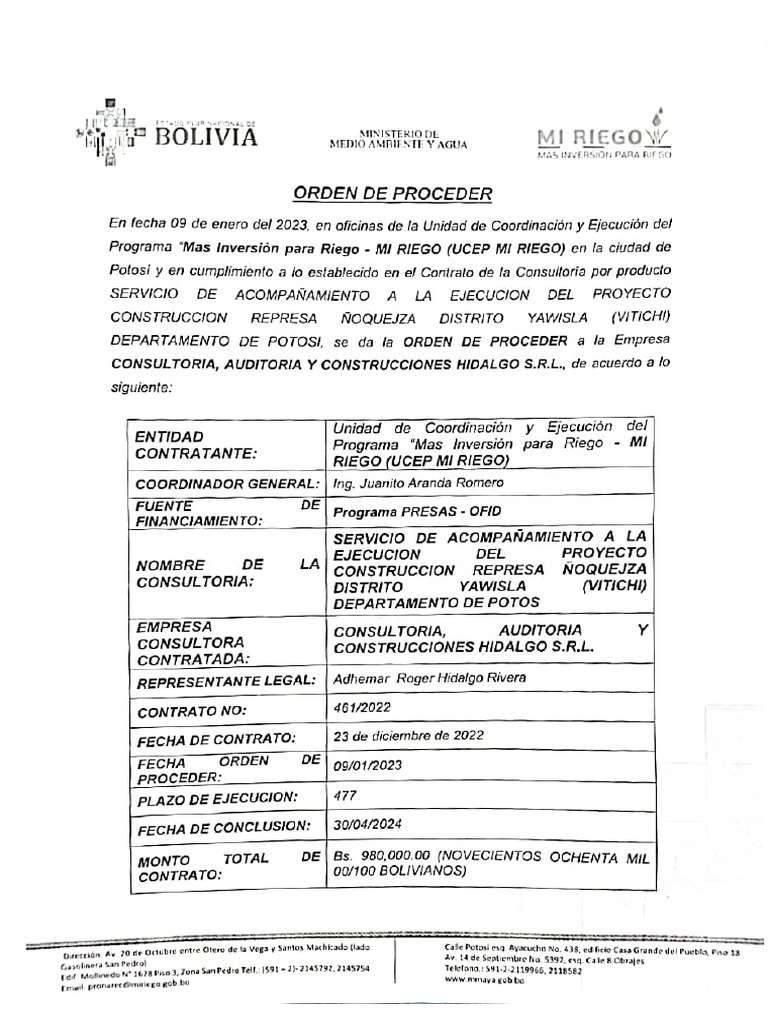 Orden de Proceder | PDF