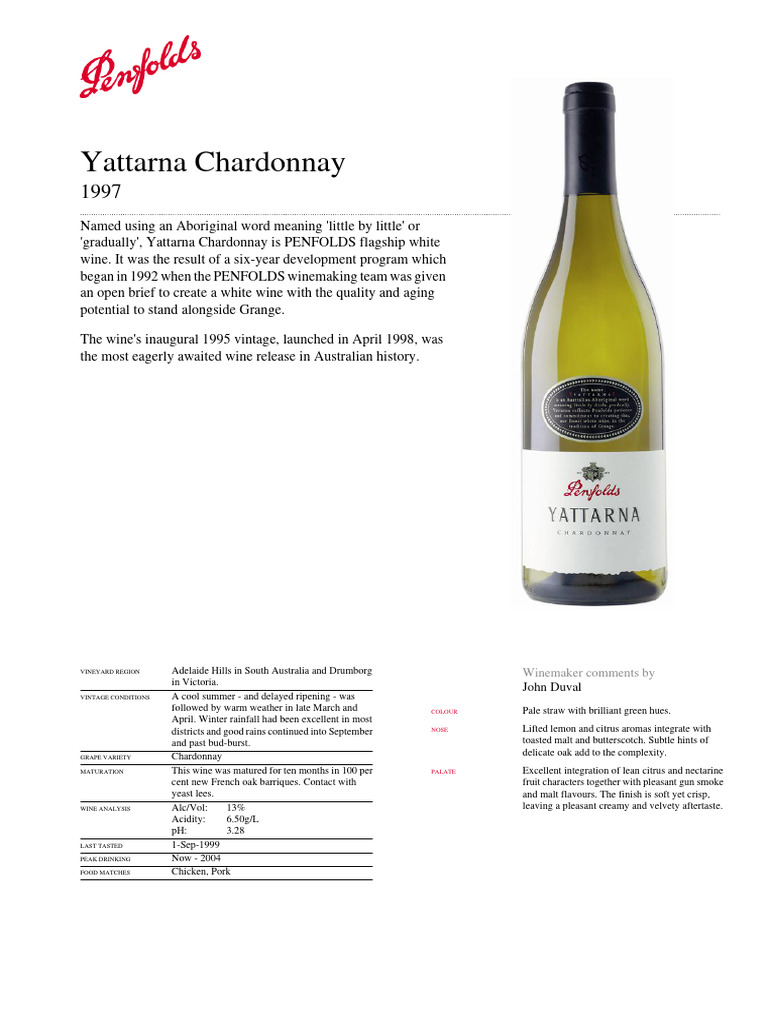 Penfolds The Penfolds Collection Yattarna 1997 | PDF | Cooking, Food & Wine