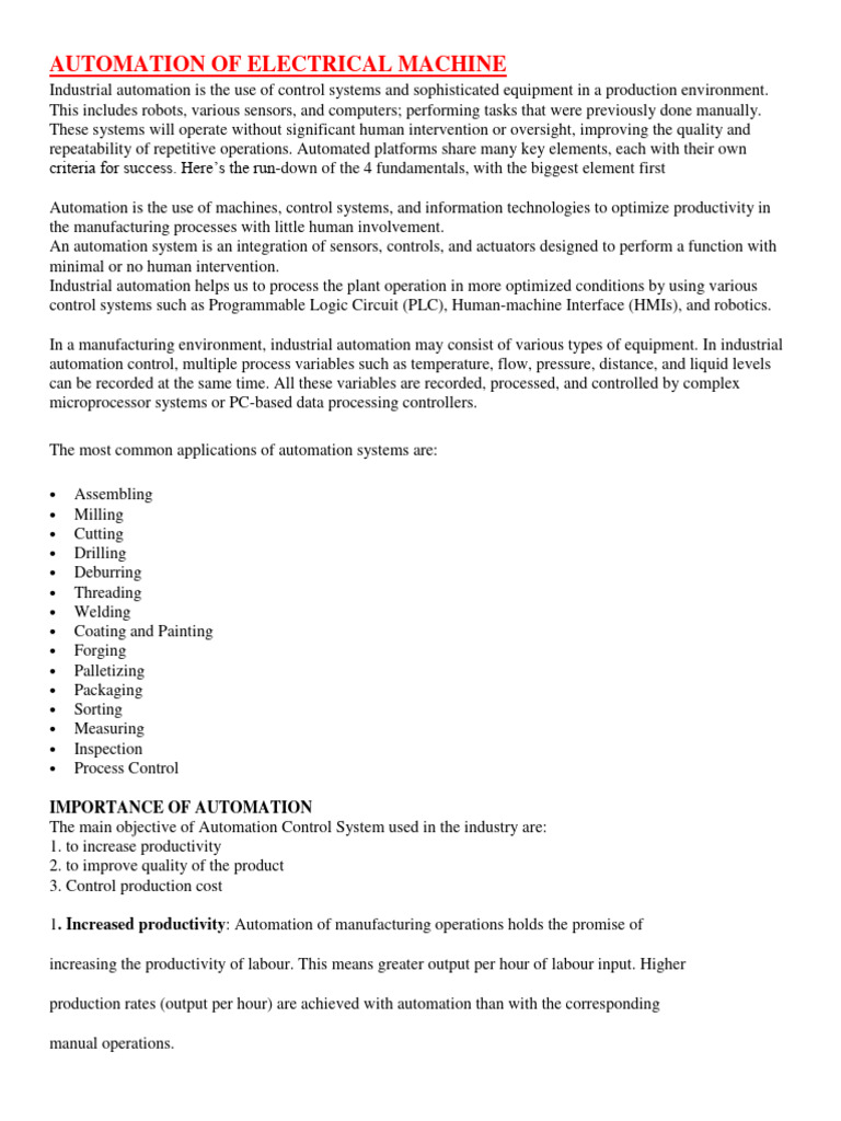 Automation of Electrical Machine Notes | PDF | Programmable Logic ...