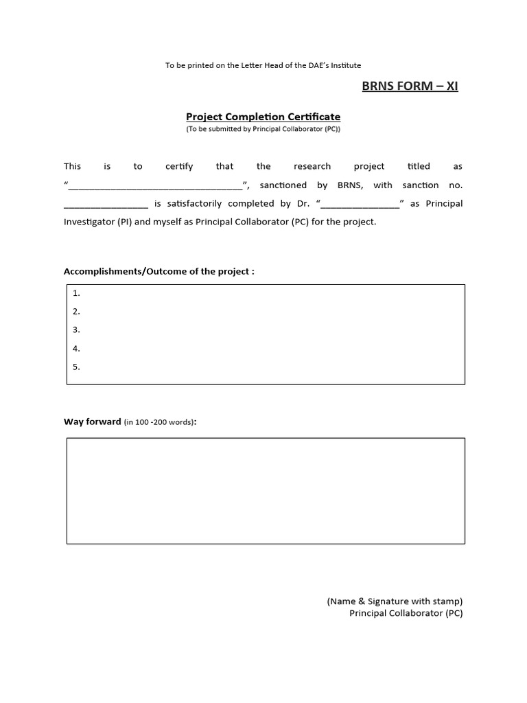 Form-XI Project Completion Certificate | PDF
