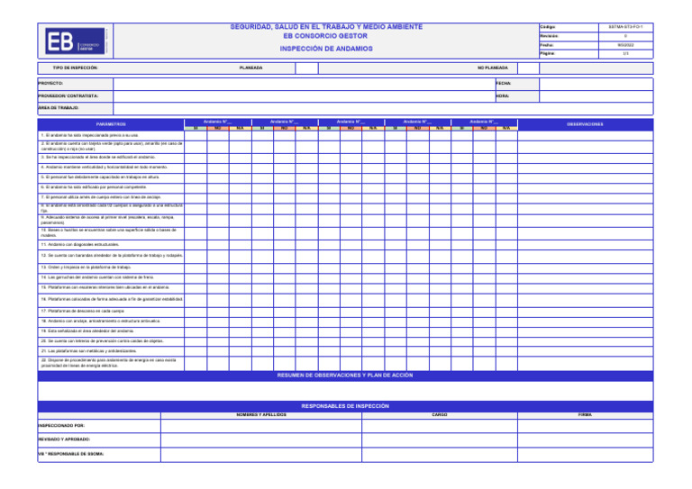 Inspecci - N de Andamios | PDF | Andamio