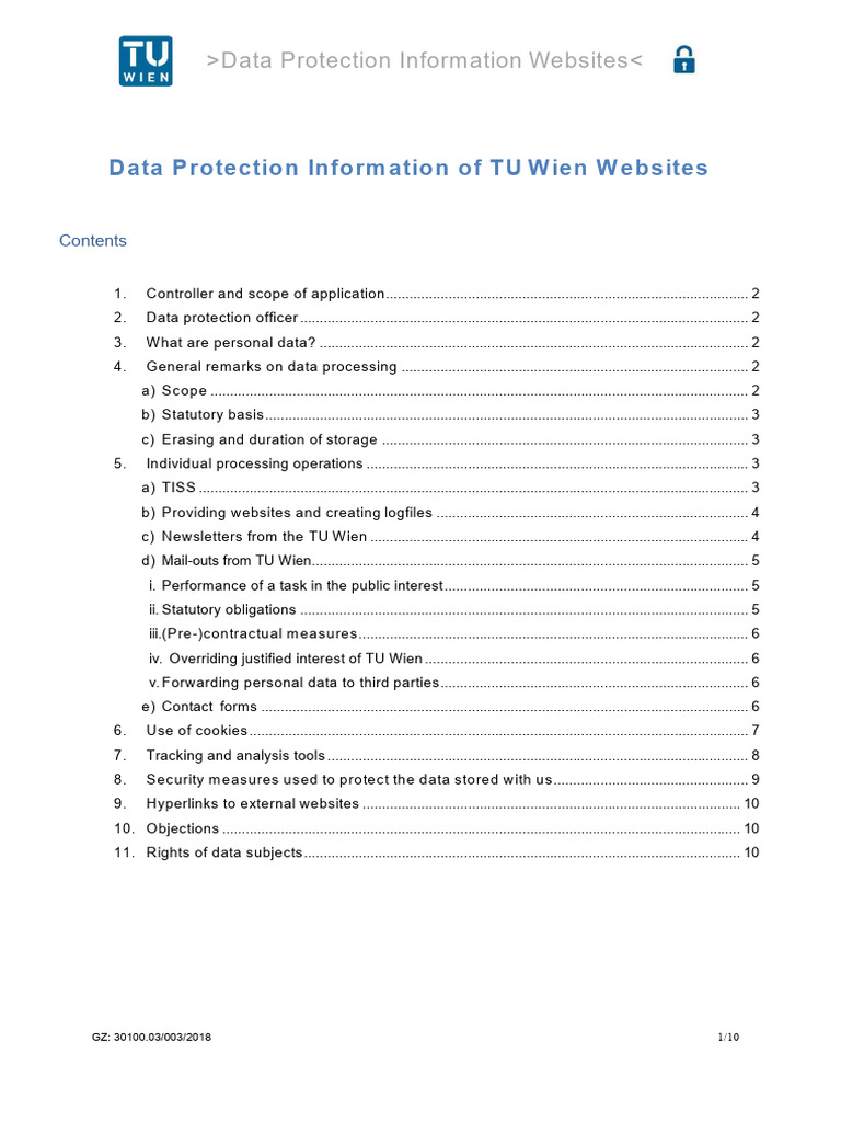 Data Protection Declaration Websites | PDF