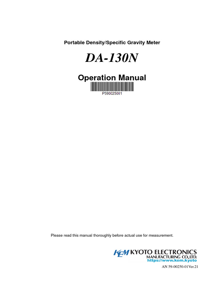 59-00250-01 DA-130N Operation Manual Ver21 | PDF | Calibration | Density