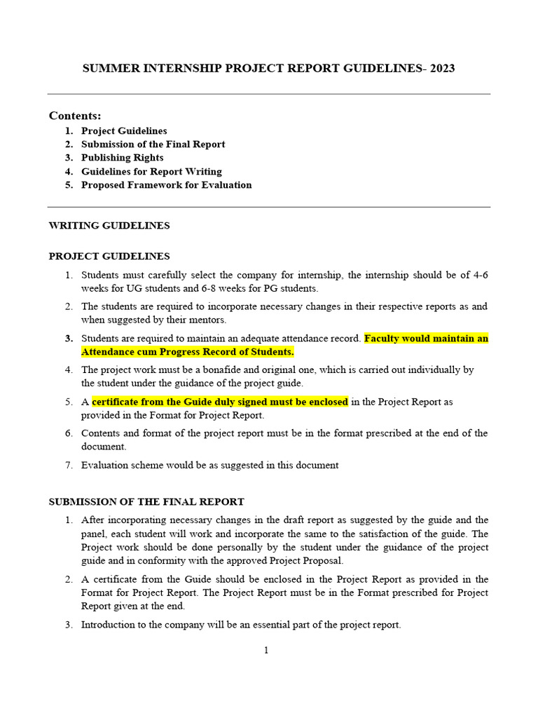 Summer Internship Report Guidelines | PDF | Business