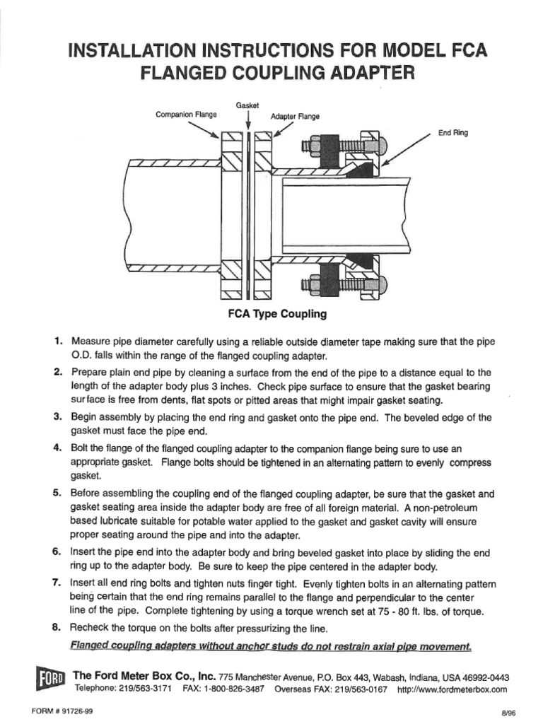 Installation Instructions FCA Flanged Coupling Adapter | PDF