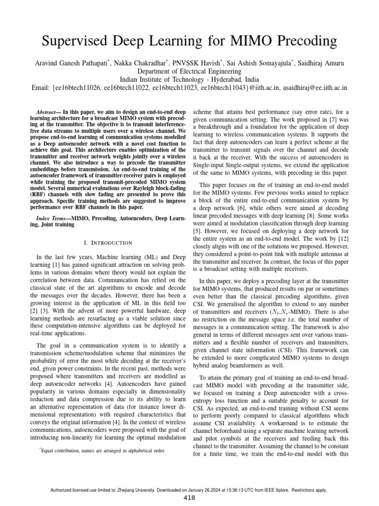 Supervised Deep Learning For MIMO Precoding | PDF | Mimo | Computer Science