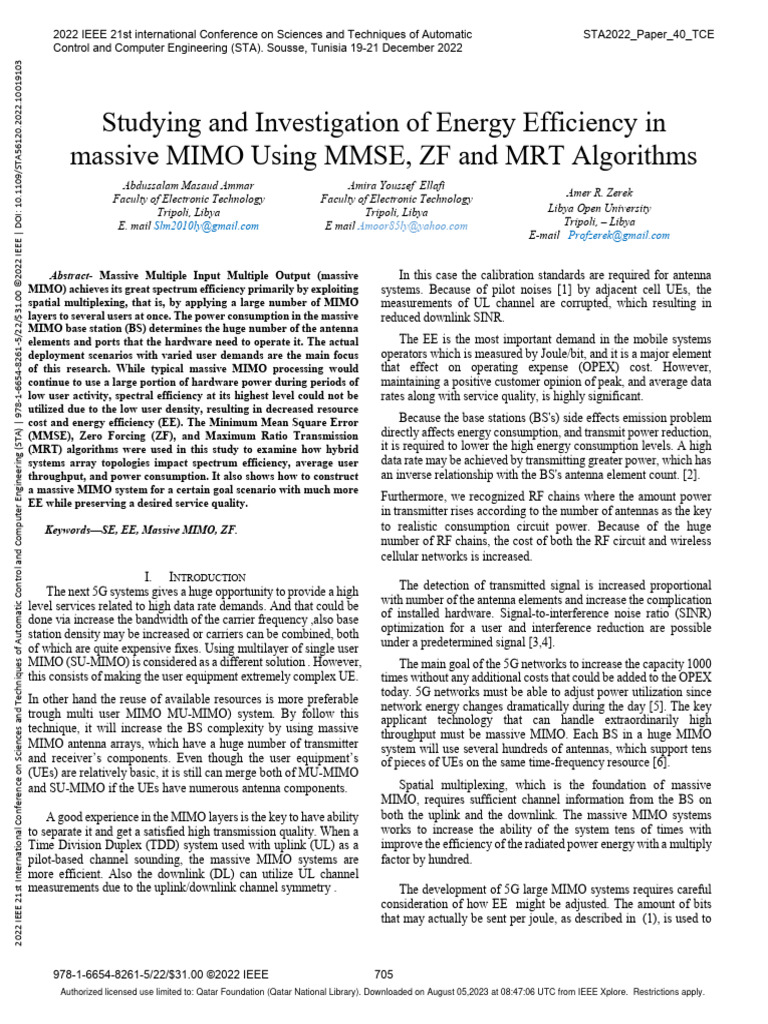 Studying and Investigation of Energy Efficiency in Massive MIMO Using MMSE ZF An | PDF | Mimo ...