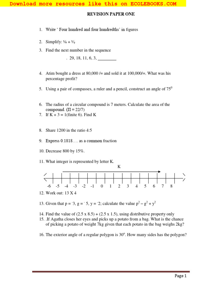 S.2 Mathematics Questions For Revision | PDF | Area | Angle