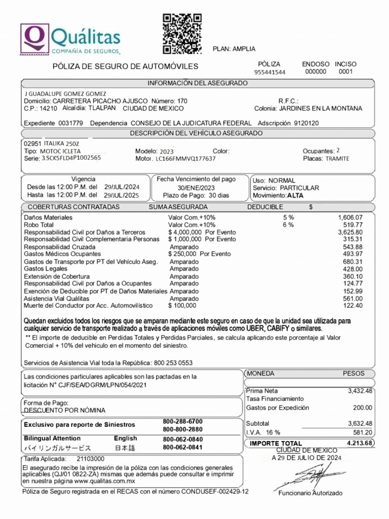 Seguro Qualitas | PDF | Póliza de seguros | Vehículos