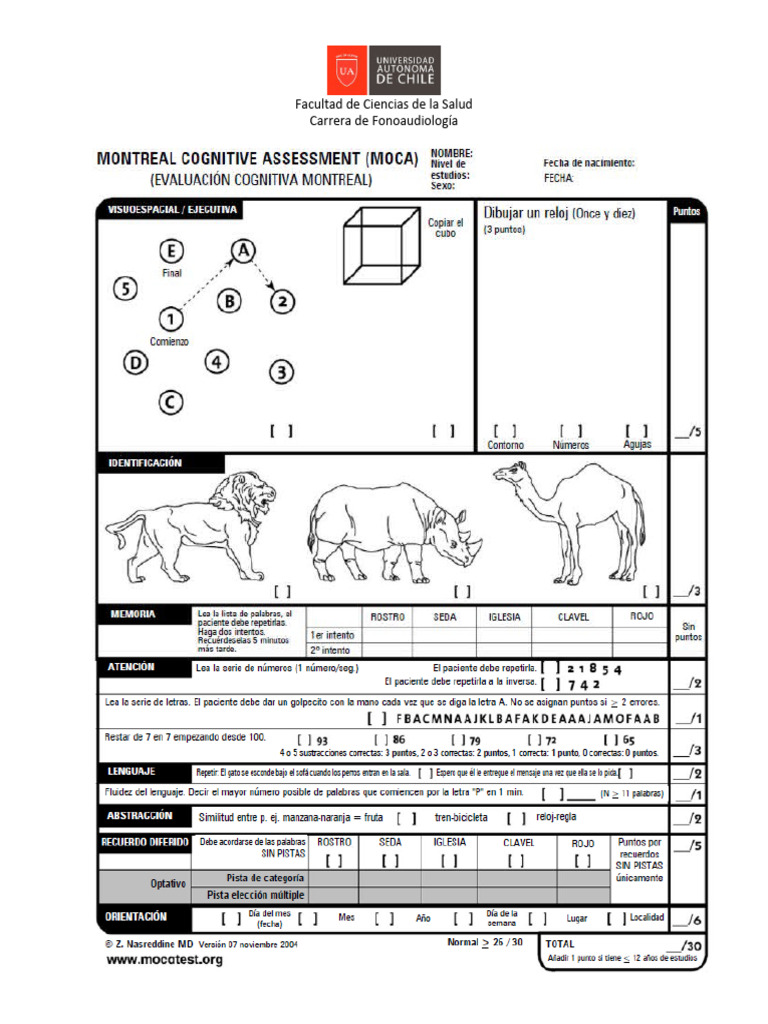 MOCA - Montreal Cognitive Assessment | PDF | Reloj | Sustracción