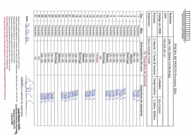 Folha de Ponto Fev | PDF