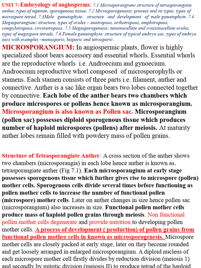 Unit 7.embryology of Angiosperms | PDF | Pollen | Branches Of Botany