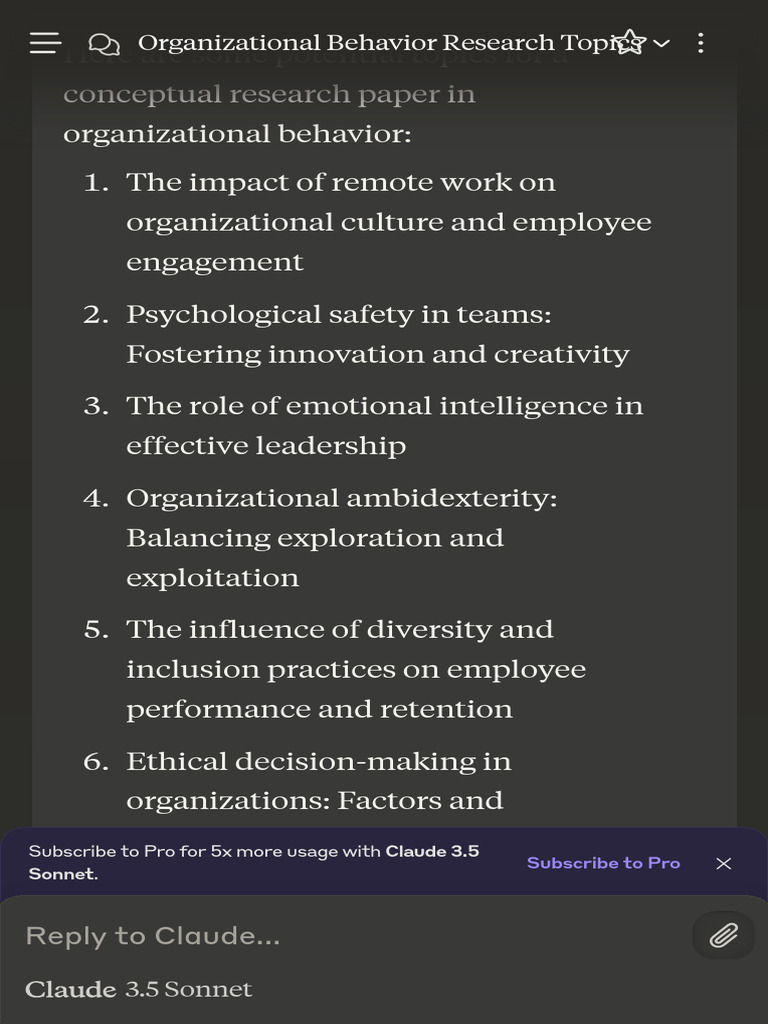 Organizational Behavior Research Topics - Claude | PDF