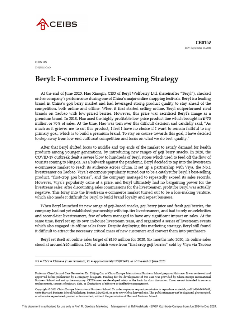 Beryl E-Commerce Livestreaming Strategy | PDF | E Commerce | Marketing