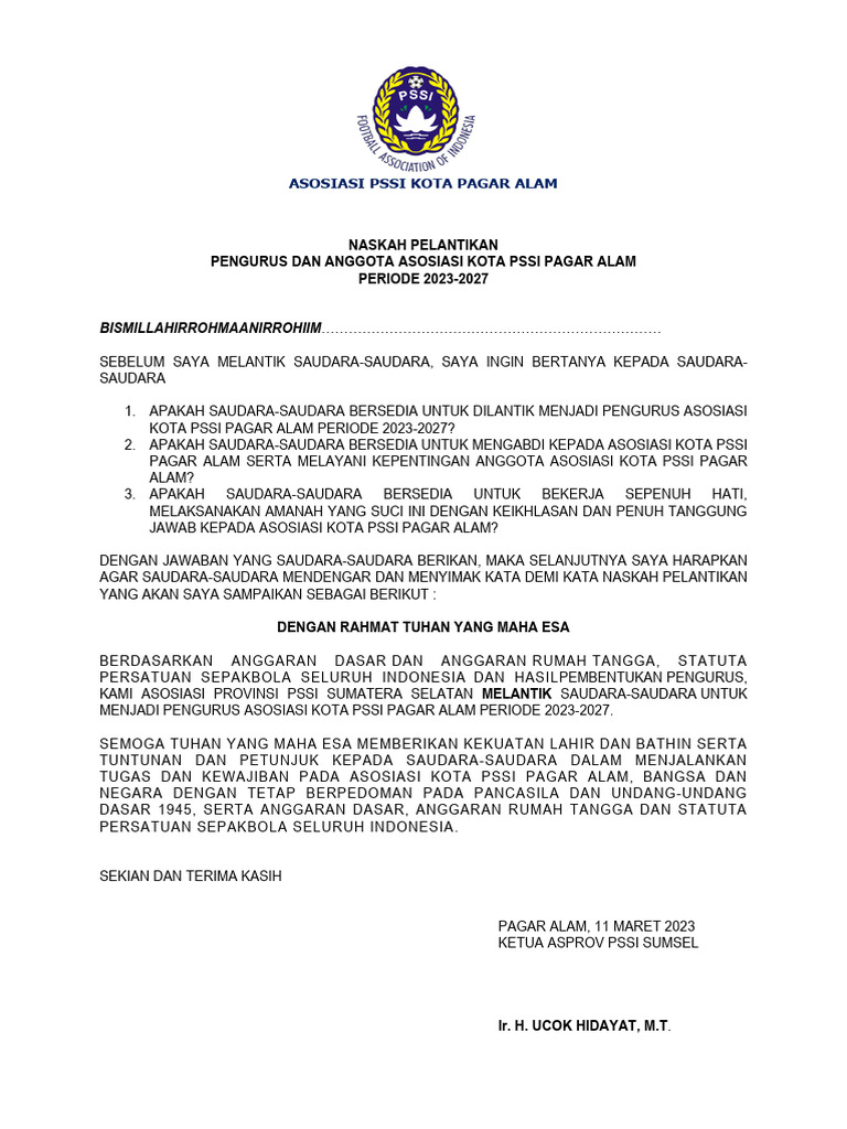 Naskah Pelantikan - Draf | PDF