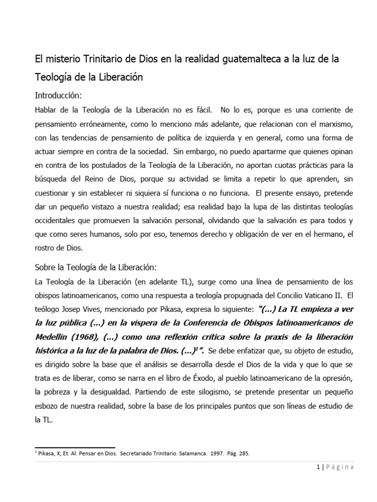 El Misterio Trinitario de Dios en La Realidad Guatemalteca A La Luz de La Teología de La ...