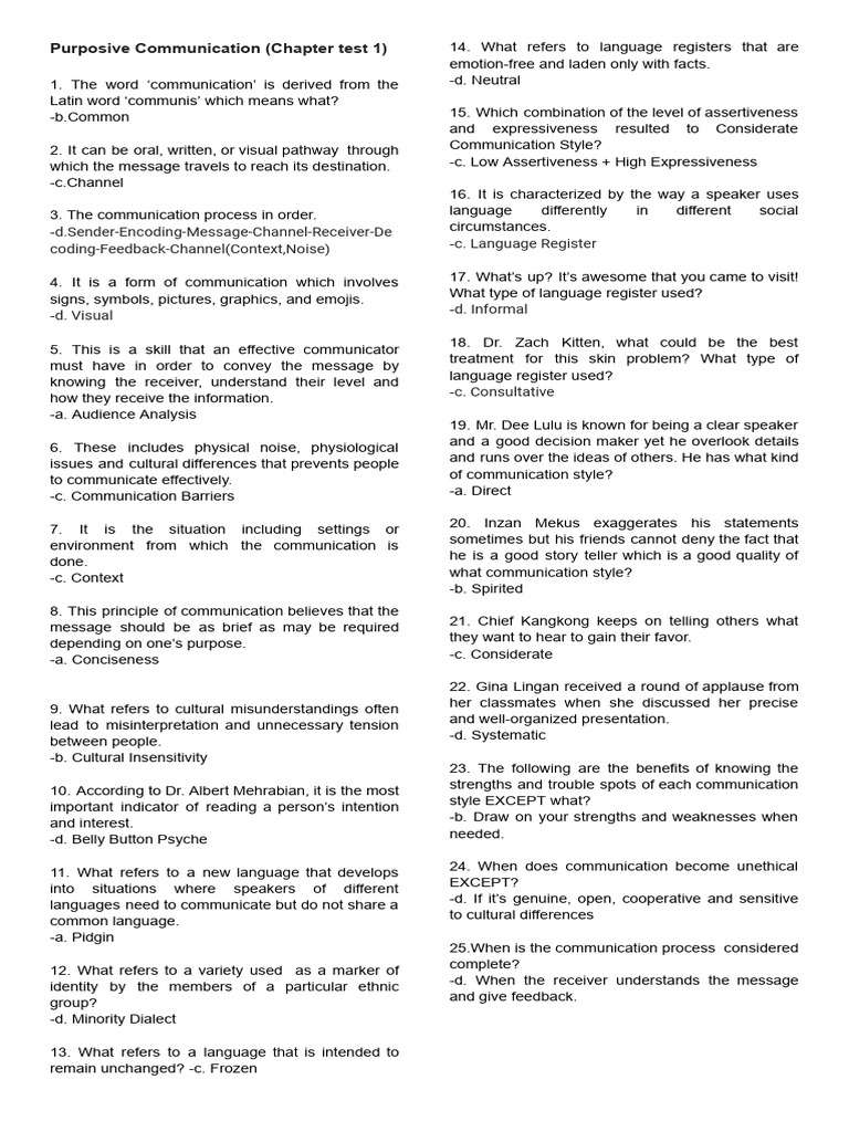 Purposive Communication Quiz Review | PDF | Communication | Linguistics