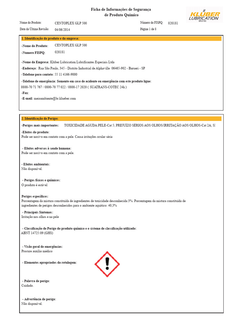 Graxa CENTOPLEX GLP 500 | PDF | Embalagem e rotulagem | Águas residuais