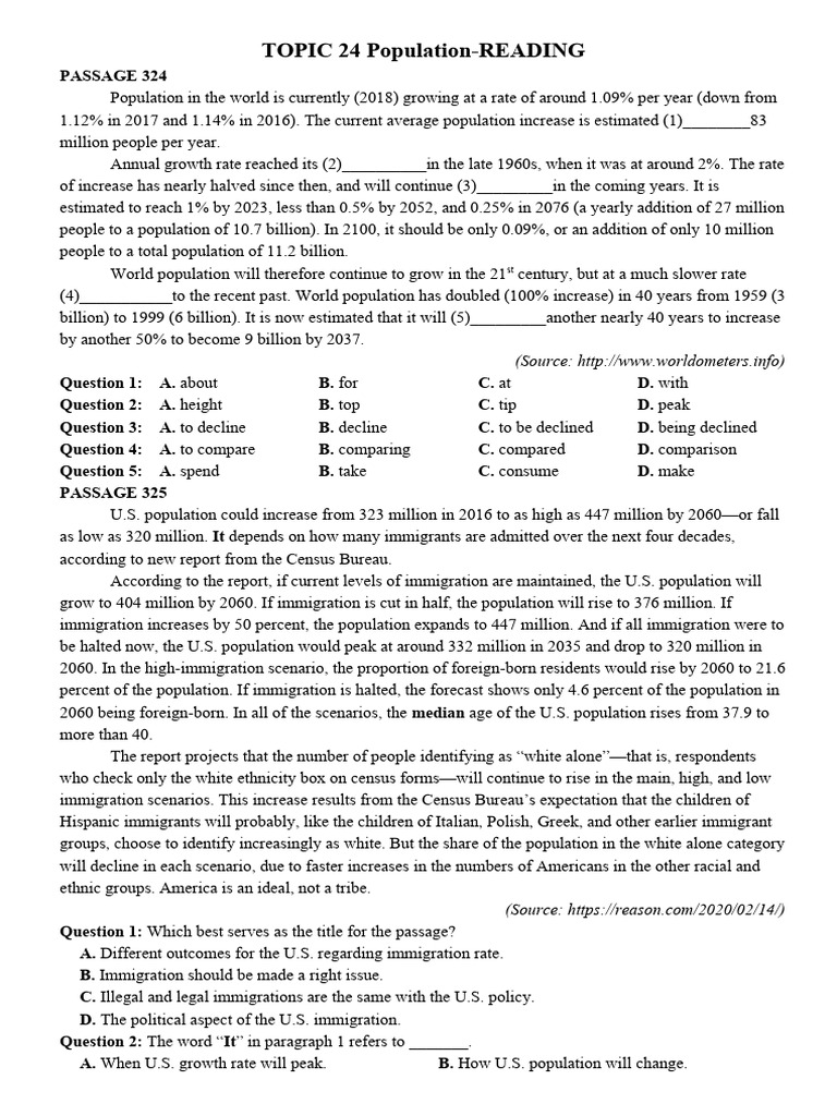 TOPIC 24 Population-READING | PDF | Cost Of Living | Human Overpopulation