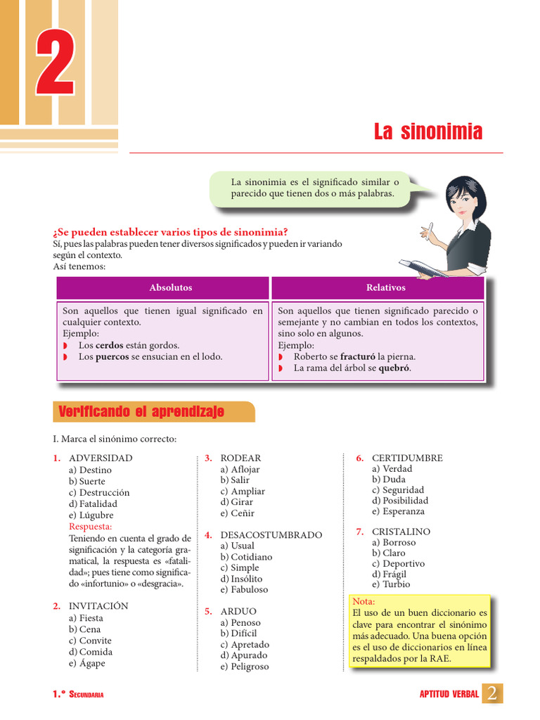 Ficha 2 Sinonimia | PDF | Vocabulario | Morfología Lingüística