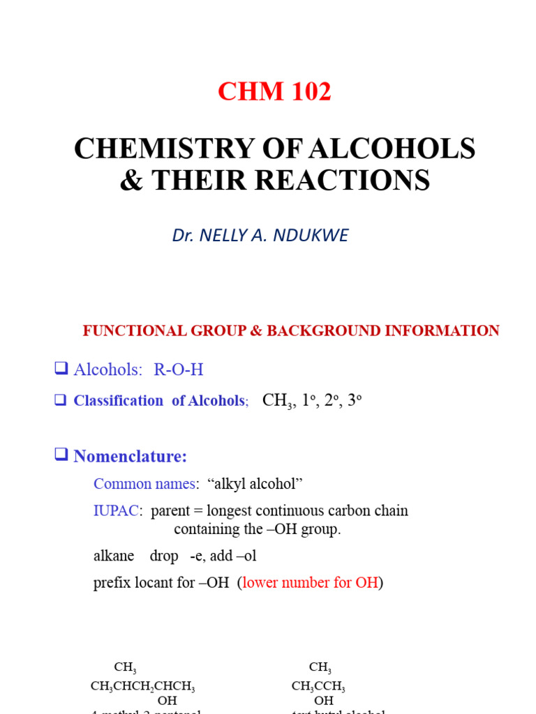 CHM 102 Chemistry of Alcohols | PDF | Aldehyde | Ethanol