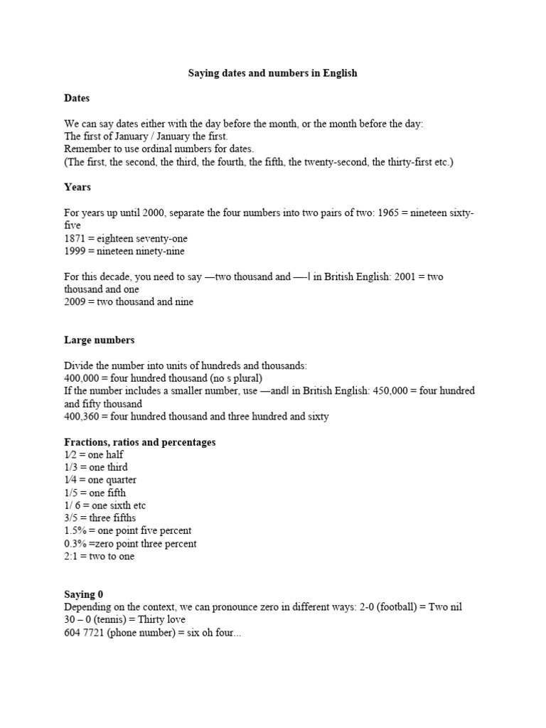 How to Say Dates and Numbers in English | PDF | Teaching Methods ...