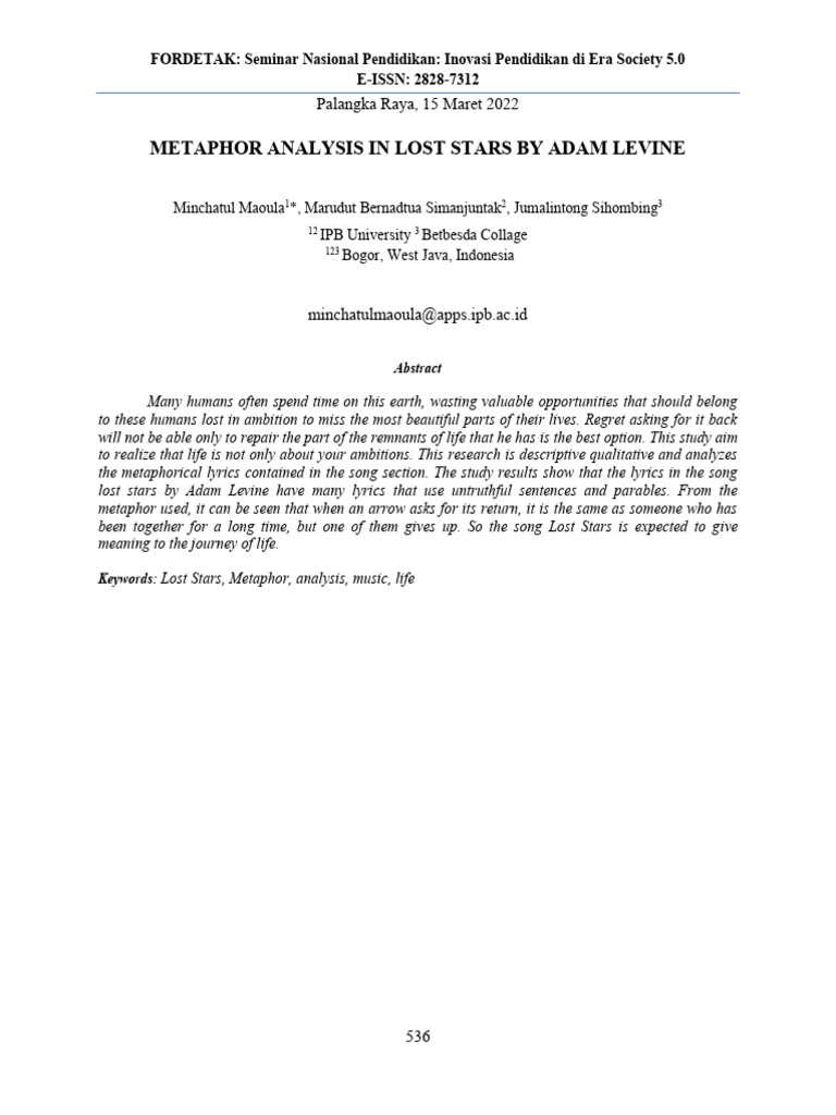 Metaphor Analysis in Lost Stars by Adam Levine | PDF | Qualitative Research | Metaphor