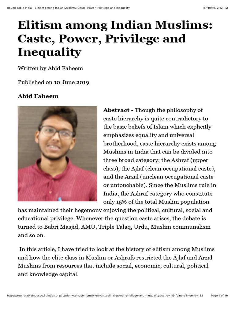 Round Table India - Elitism Among Indian Muslims Caste, Power ...